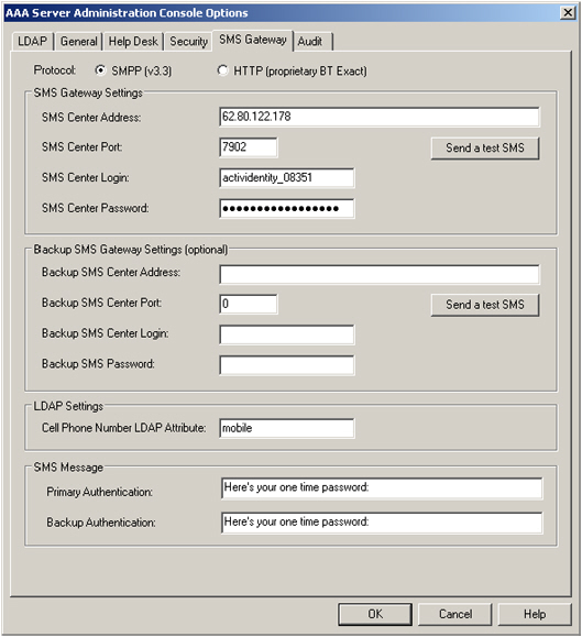 Configure the SMS Gateway | AAA Server for Remote Access | HID Global