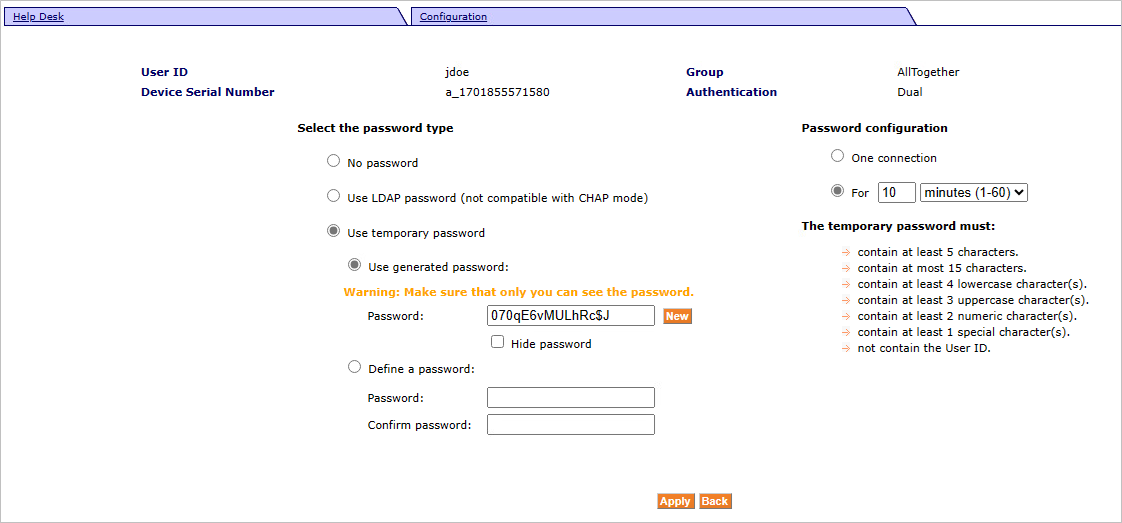 Enable a Temporary Password | AAA Server for Remote Access | HID Global