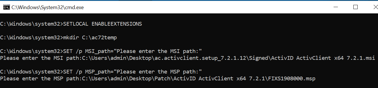 Installation of ActivClient MSI and MSP
