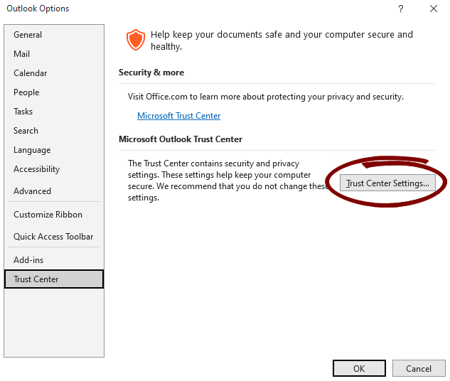 Outlook Security Profile Configuration