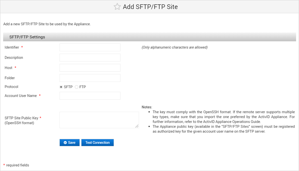 Configure SFTP FTP Sites ActivID Appliance HID Global