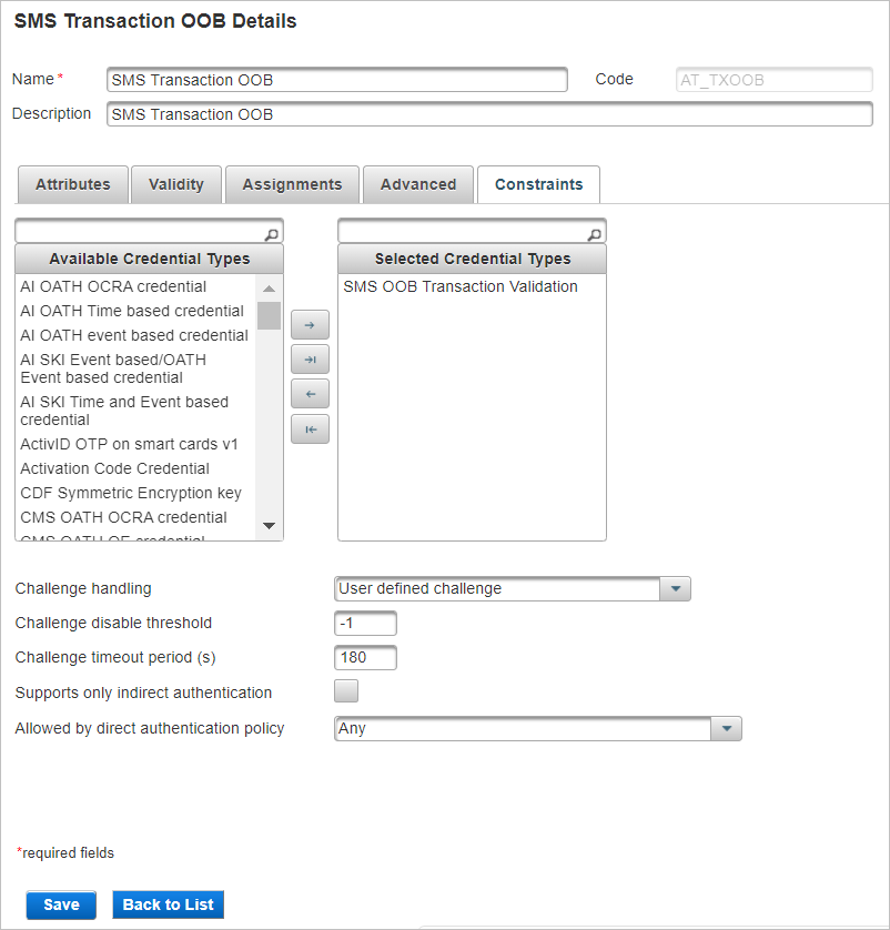 Default Configuration for Transaction Validation via SMS | ActivID ...