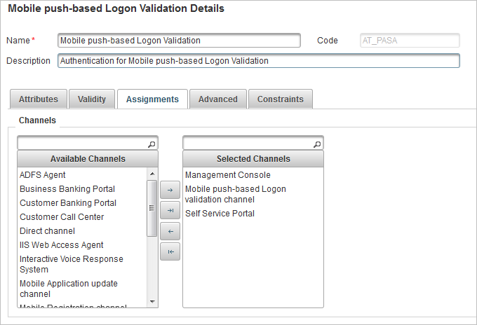 Configure the Push-Based Validation Authentication Policies | ActivID ...
