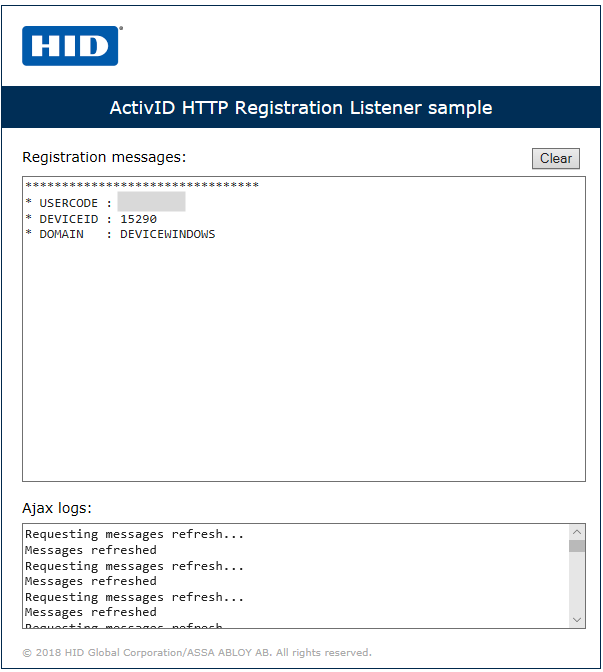 Registration-listener Sample | ActivID Appliance | HID Global