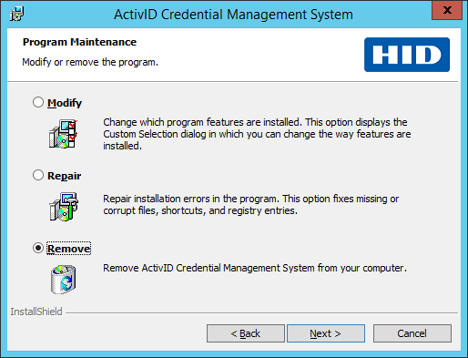 Uninstalling ActivID CMS | ActivID CMS | HID Global