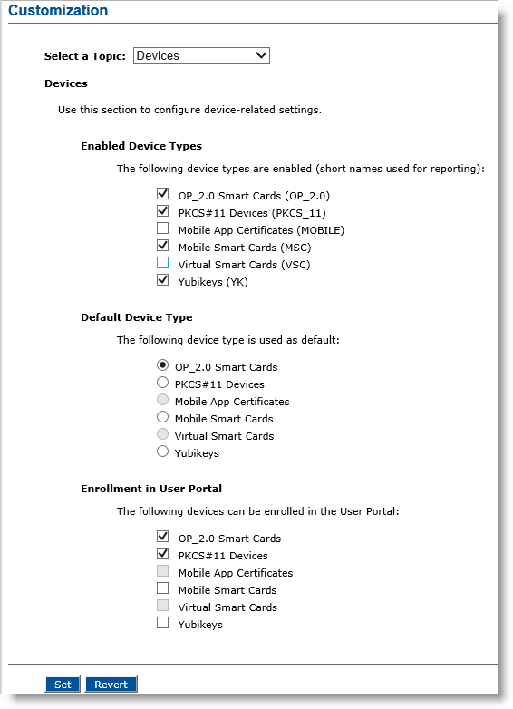 Setting Parameters for Devices | ActivID CMS | HID Global