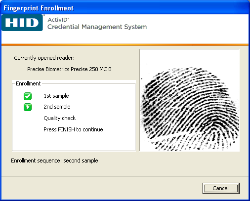 Procedure 2: Enroll the Biometric Samples | ActivID CMS | HID Global