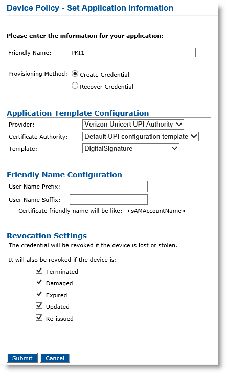 Configuring a PKI Application Using a Verizon UniCERT CA with UPI ...