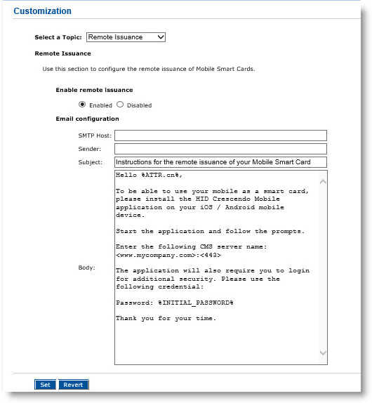 Setting Parameters for Remote Issuance | ActivID CMS | HID Global