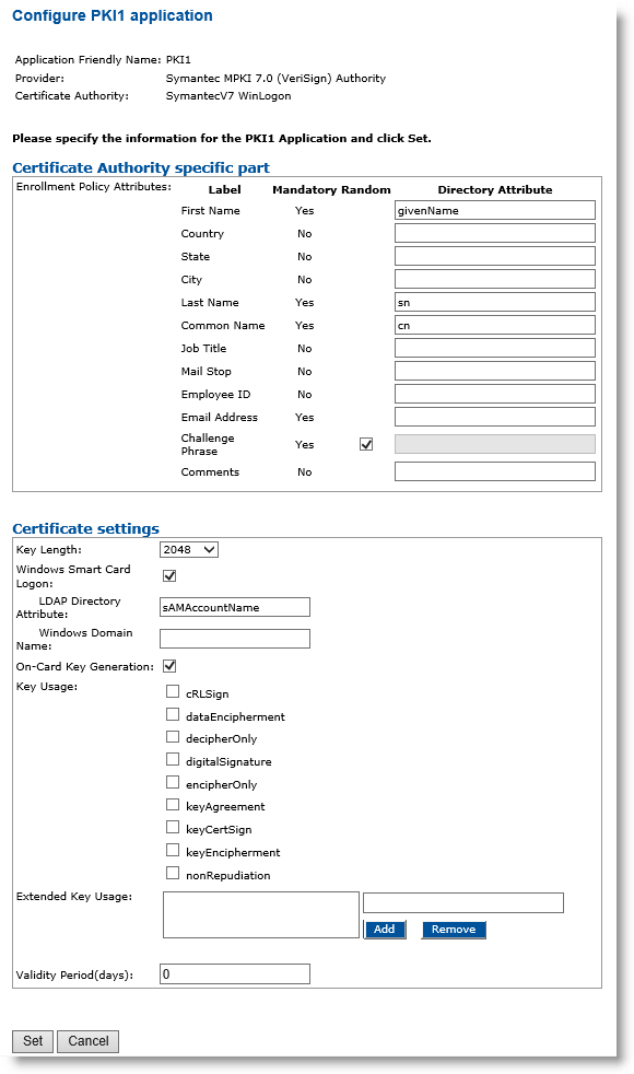 Configuring a PKI Application Using a Symantec/VeriSign MPKI v7 CA ...