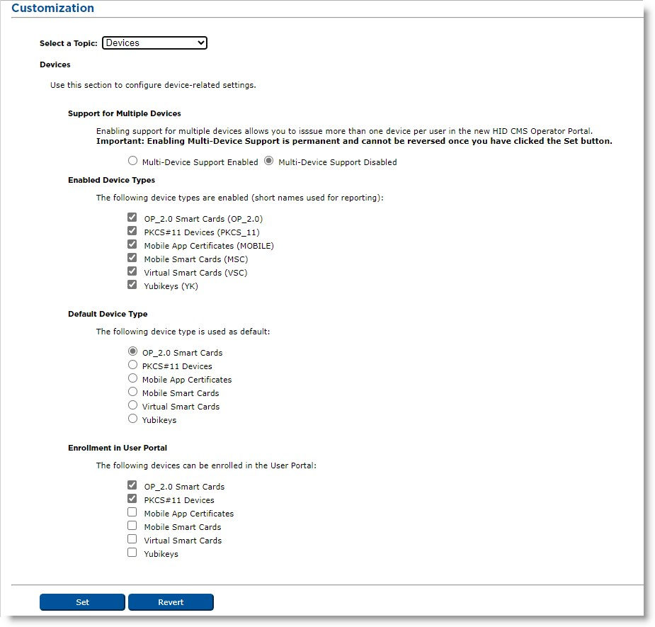 Setting Parameters for Devices | ActivID CMS | HID Global