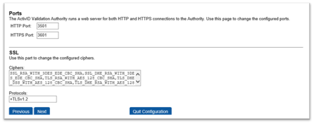 Configuring Ports and Ciphers