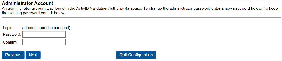 Configuring the Admin Account