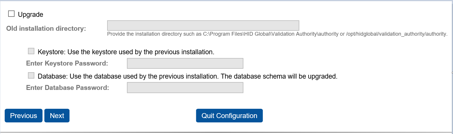 Start Validation Authority Configuration