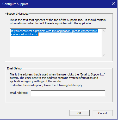 Configure Support Tab Information