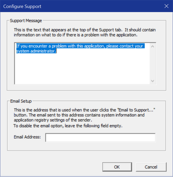 Configure Support Tab Information
