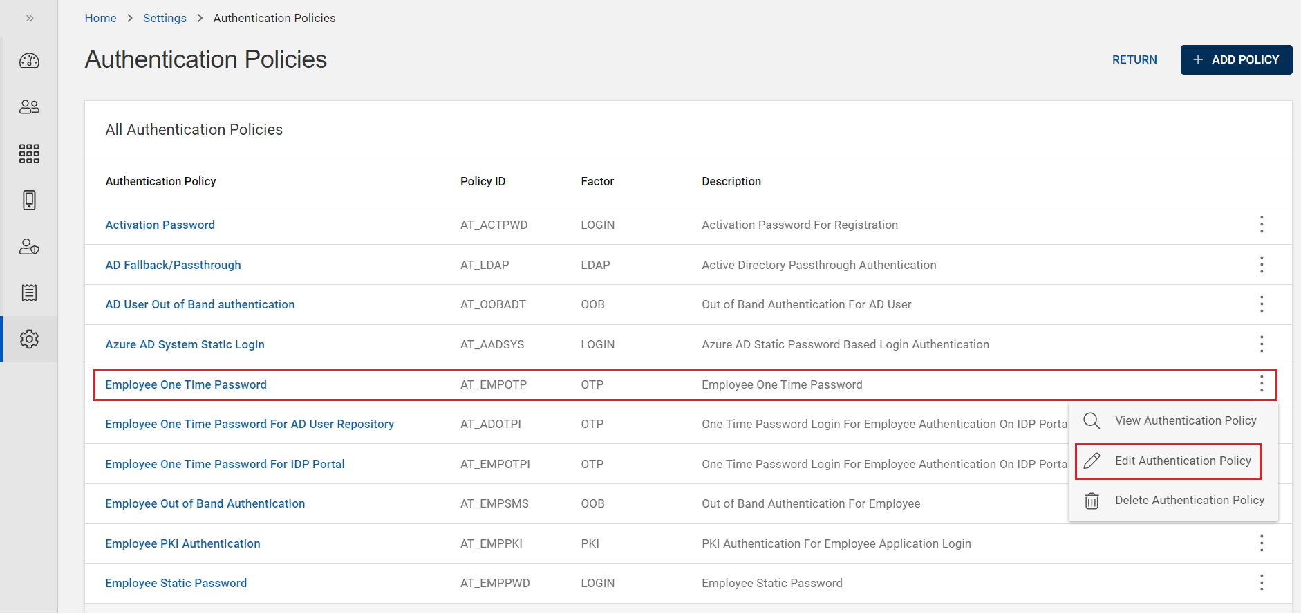 Configuring OTP Authentication Policies
