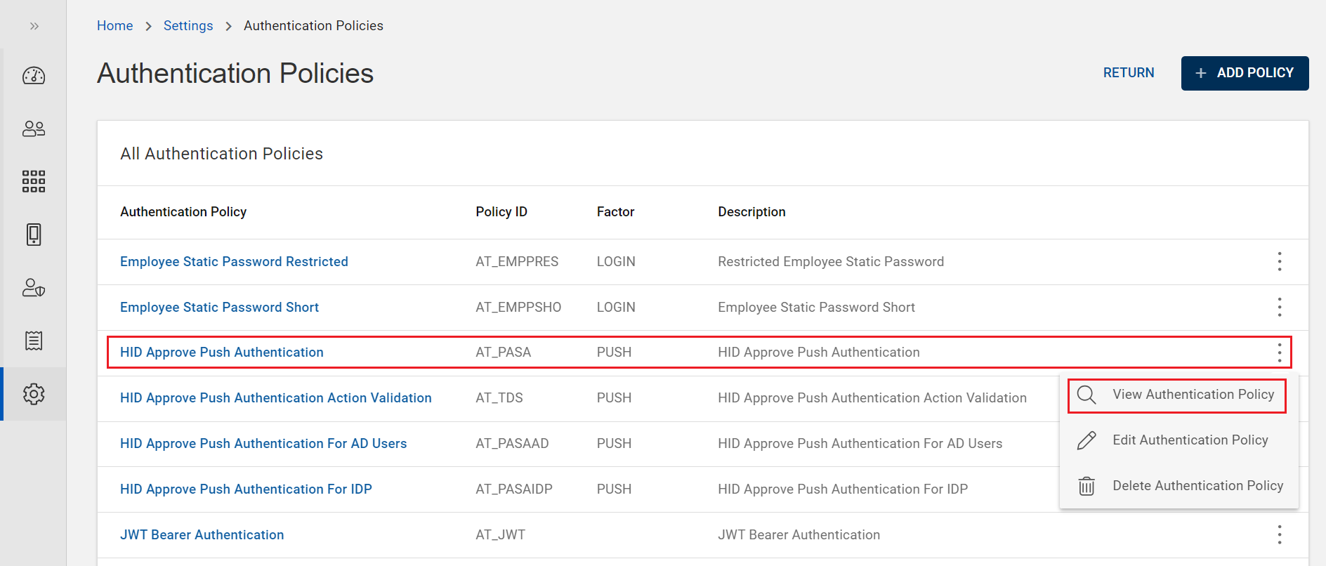 Configuring Push Authentication Policies