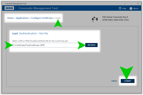 Load a Certificate for the Generated Key Pair | HID Crescendo ...