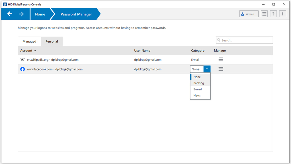 Managing Your Password Manager Data | DigitalPersona AD | HID Global