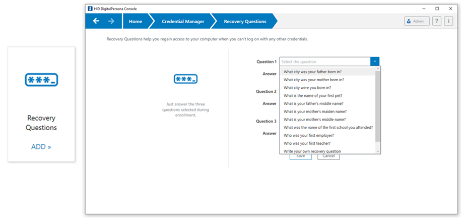 Recovery Questions Credential | DigitalPersona LDS | HID Global