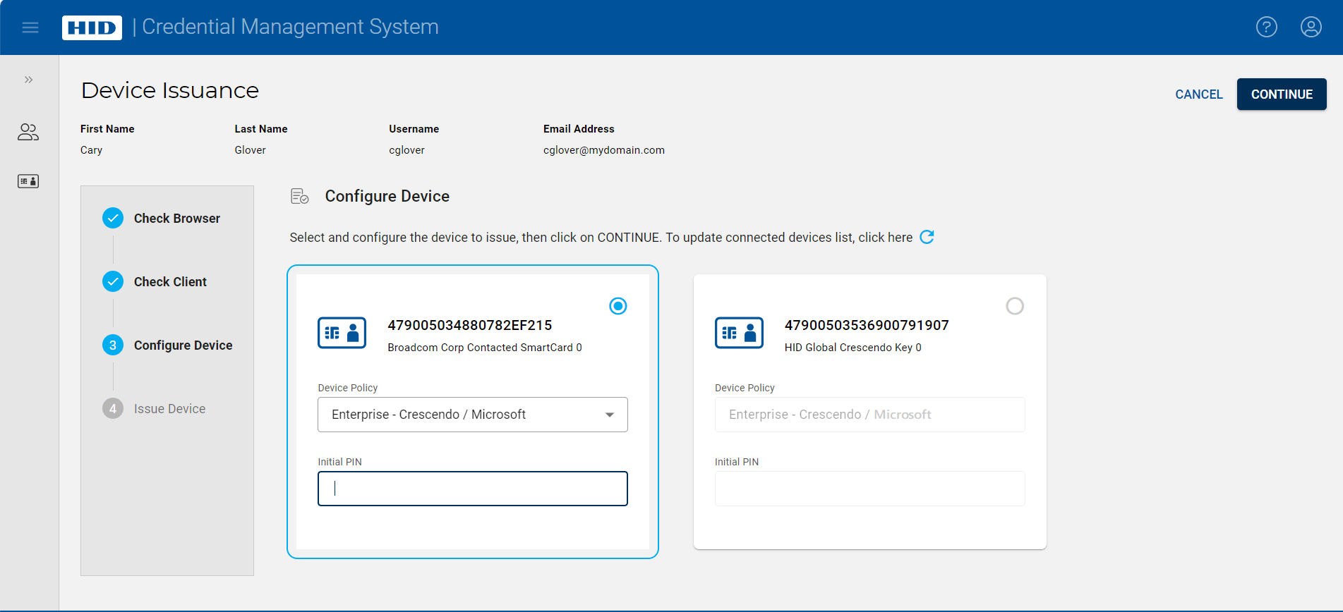 Issue a Device for a User | HID CMS | HID Global