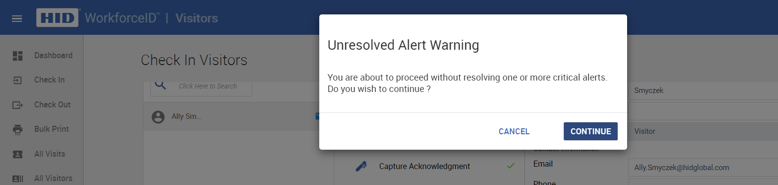 Visitor Check In Alerts | HID Visitor Manager Help Center