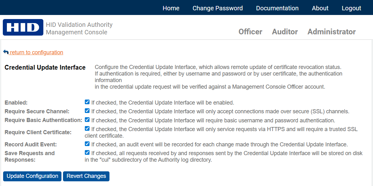Configure Credential Update Interface