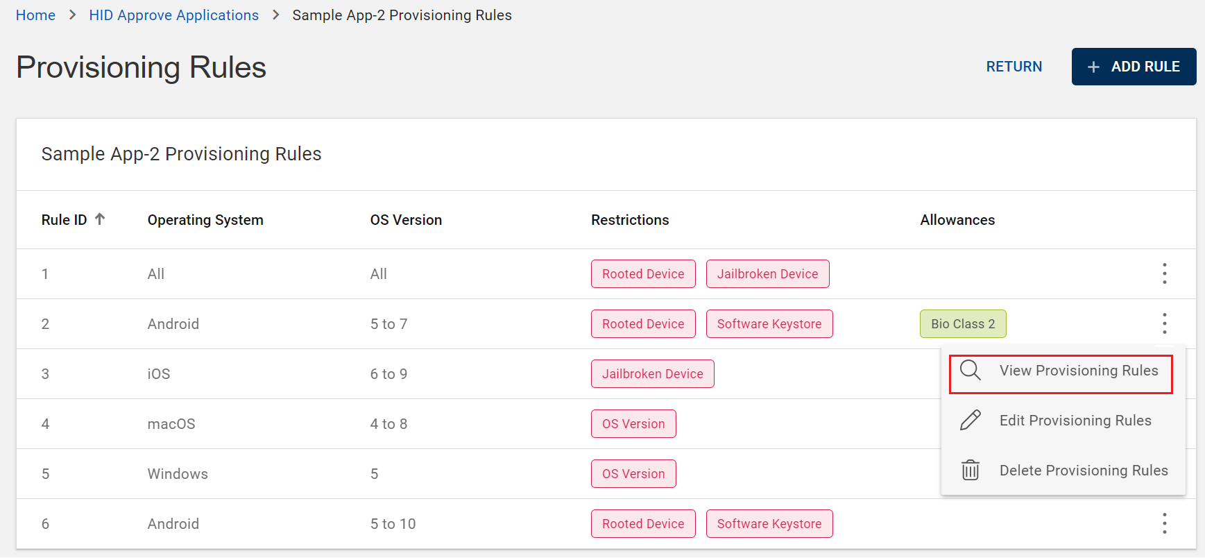 Viewing Provisioning Rules