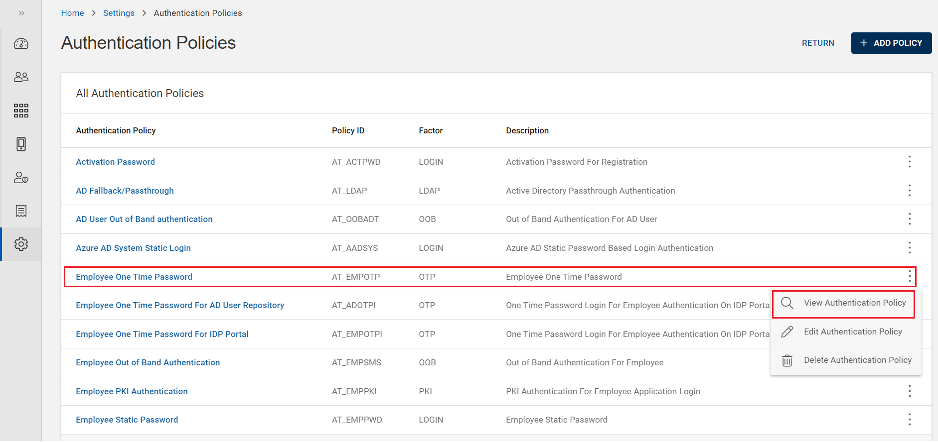 Configuring OTP Authentication Policies