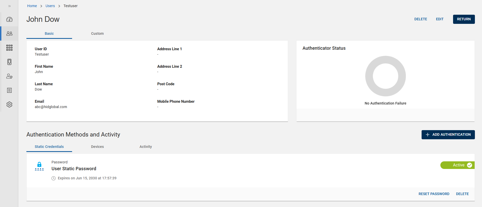 Viewing User Account